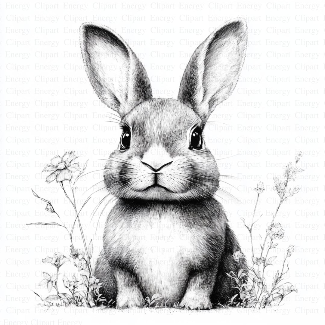 Bunny Black Ink Clipart | 5 High Quality Jpgs | Digital Download | Wall ...