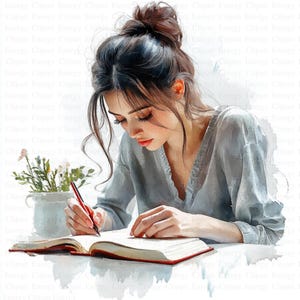 Woman Writing Clipart | 5 High Quality Jpgs | Digital Download | Writer ...