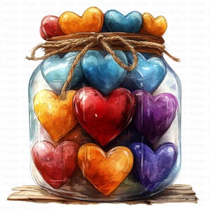 Jar of Hearts Clipart 5 High Quality Jpg's Digital Download Love Art ...