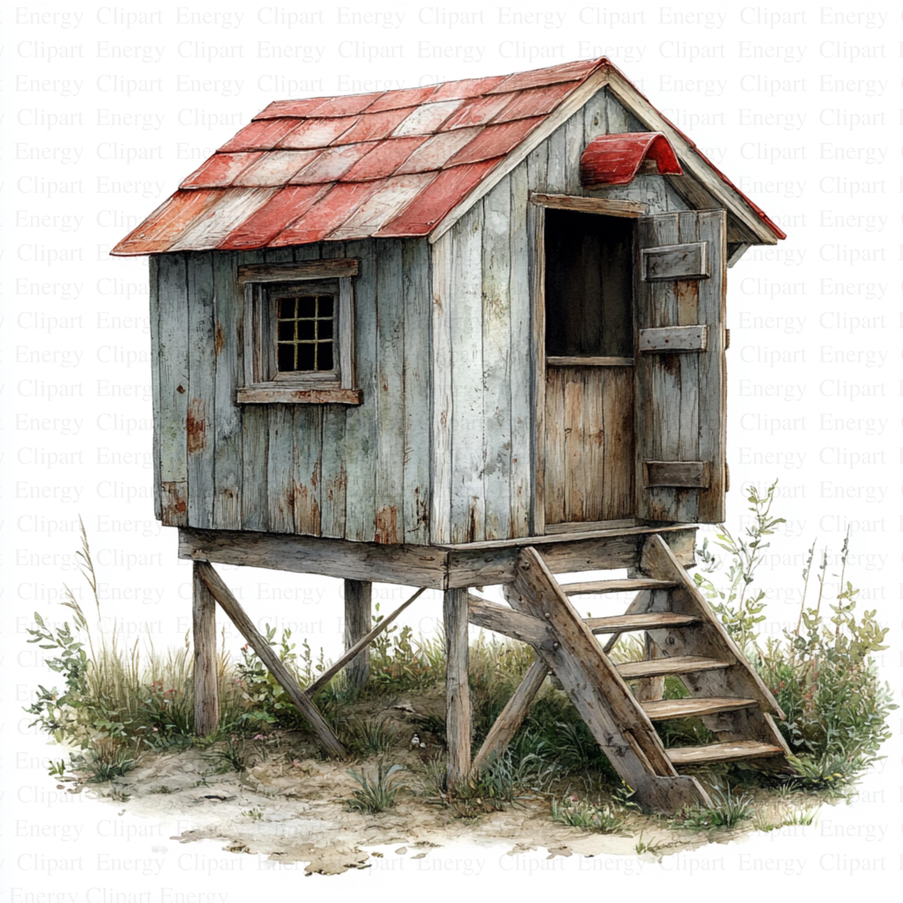 Watercolor Chicken Coop Clipart 5 High Quality Jpg's Digital Download ...