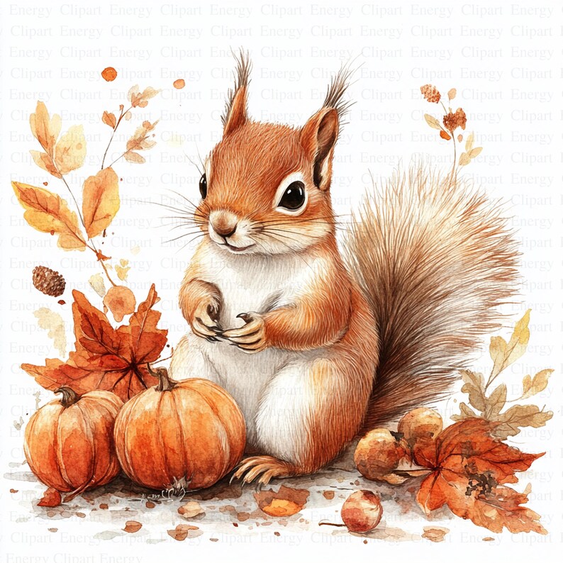 Autumn Squirrel Clipart | 5 High Quality Jpg's | Digital Download ...
