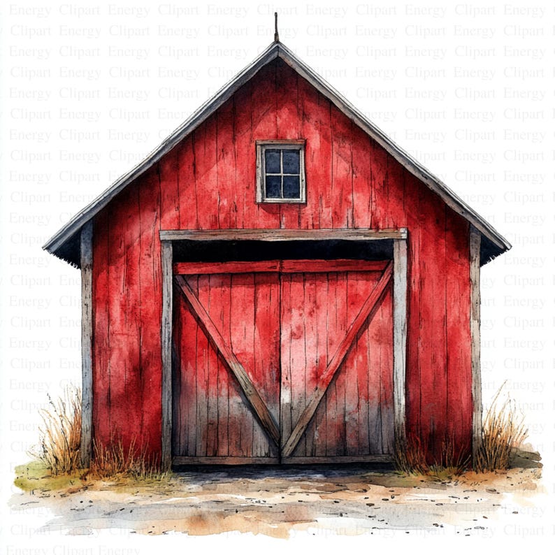 Watercolor Red Barn Clipart | 5 High Quality Jpg's | Digital Download ...
