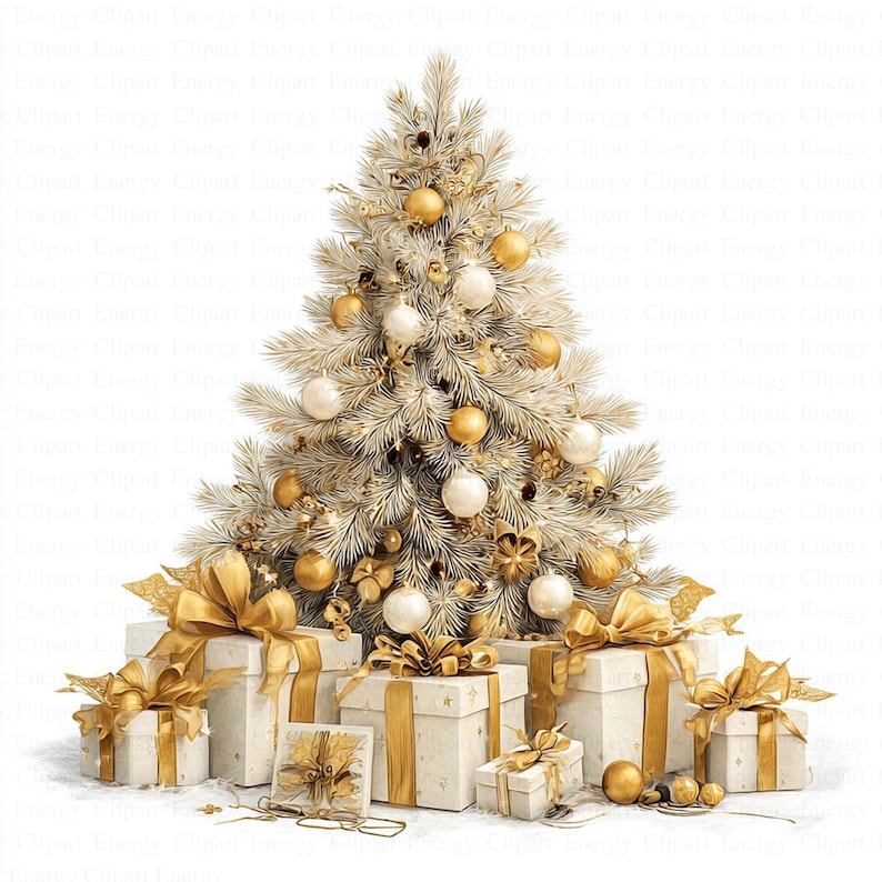 Golden Christmas Tree Clipart | 5 High Quality Jpgs | Digital Download ...