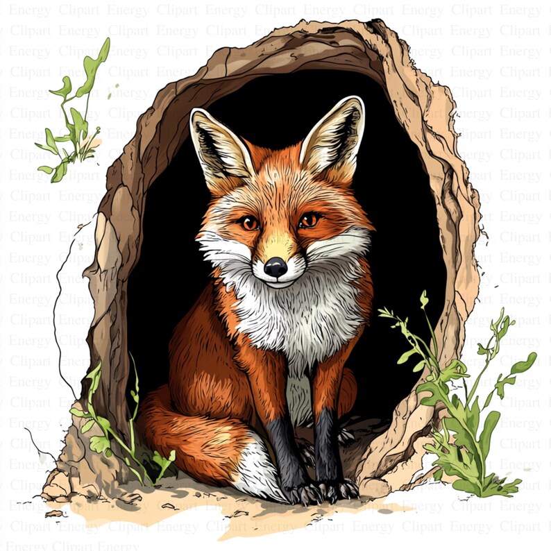 Fox in the Den Clipart 5 High Quality Jpg's Cozy Woodland Scene Forest ...