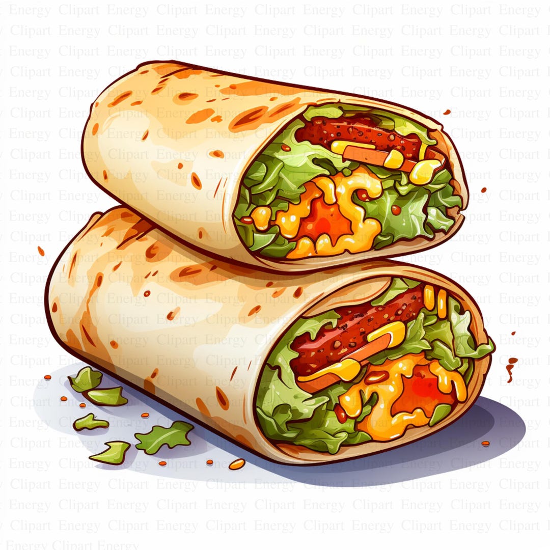 Burrito Clipart | 5 High Quality Jpg's | Digital Download | Burrito Graphics | Fast Food ...