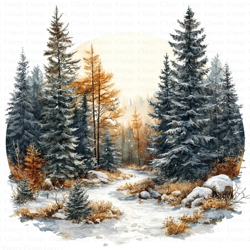 Winter Forest Clipart | 5 High Quality Jpg's | Digital Download | Snowy ...
