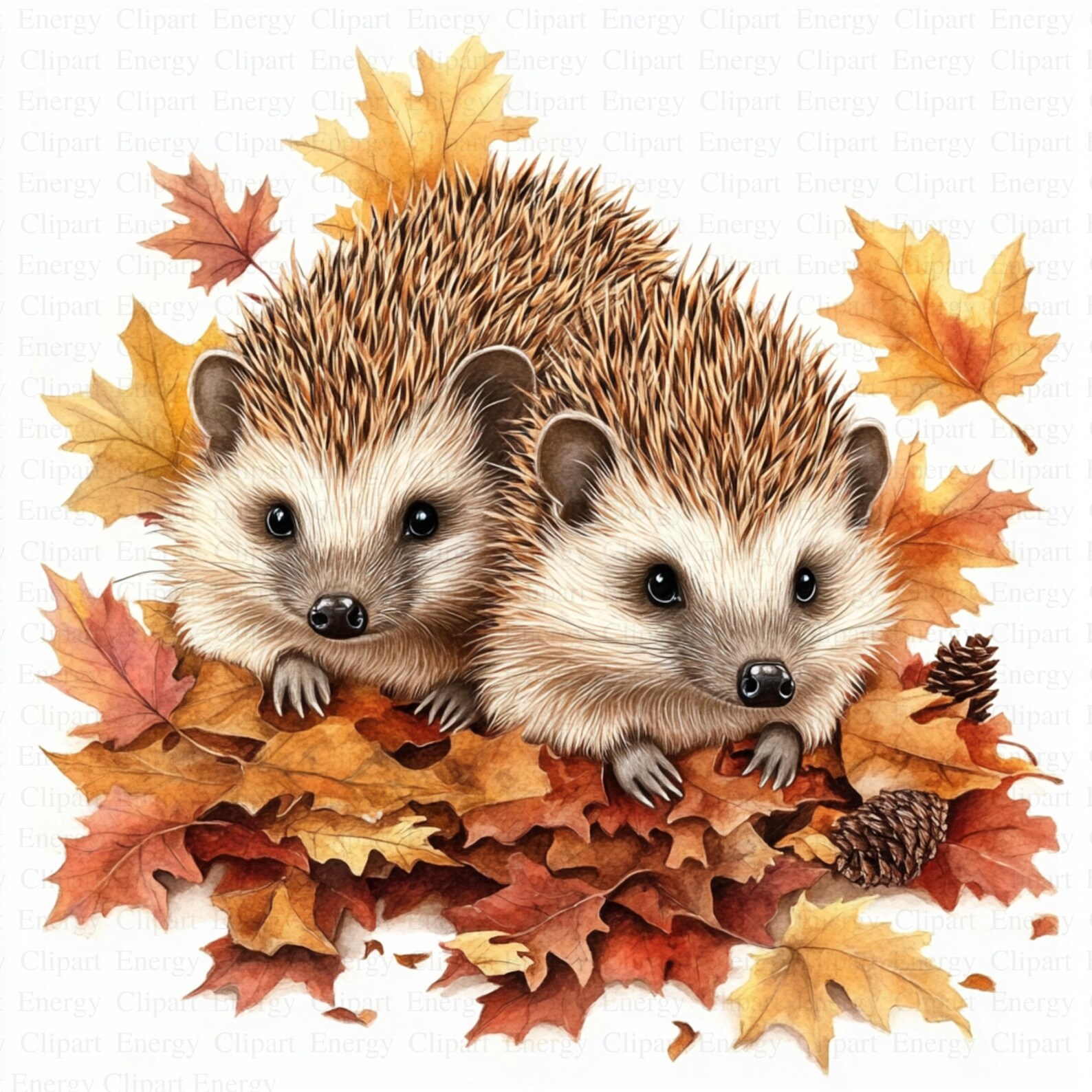 Hedgehogs in Autumn Leaves Clipart | 5 High Quality Jpg's | Forest ...