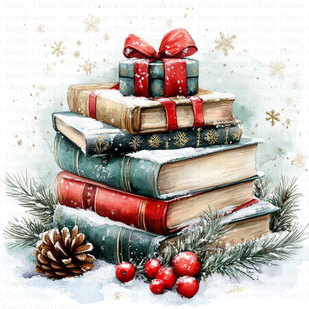 Watercolor Christmas Books Clipart | 5 High Quality Jpg's | Digital ...