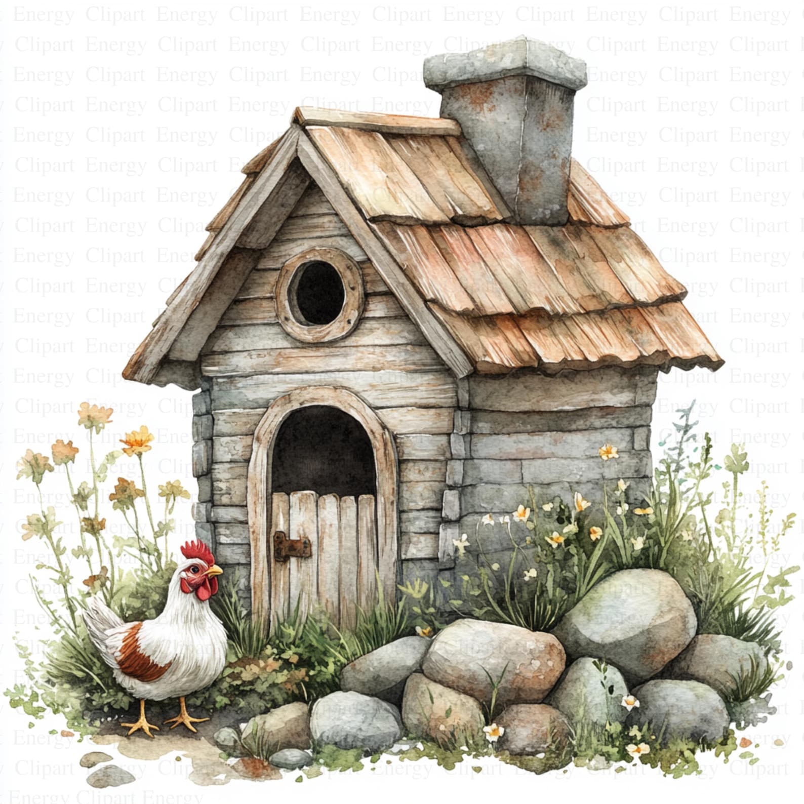 Watercolor Chicken Coop Clipart 5 High Quality Jpg's Digital Download ...
