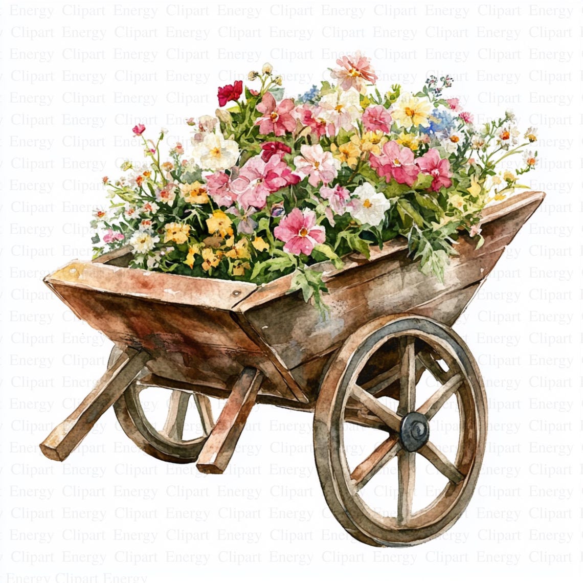 Wheelbarrow With Flowers Clipart 5 High Quality Jpg's Digital Download ...