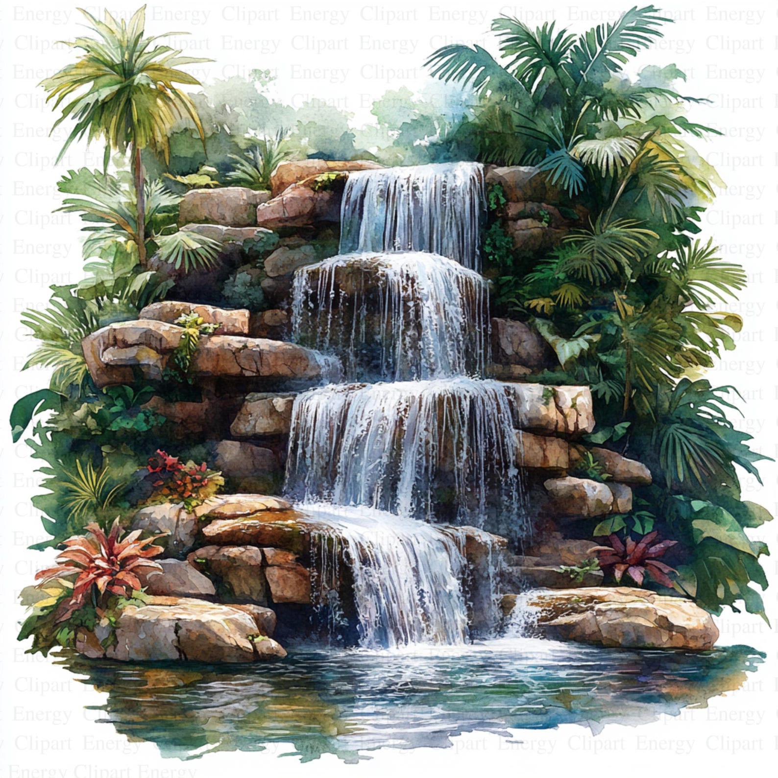 Watercolor Tropical Waterfalls Clipart | 5 High Quality Jpg's | Digital ...