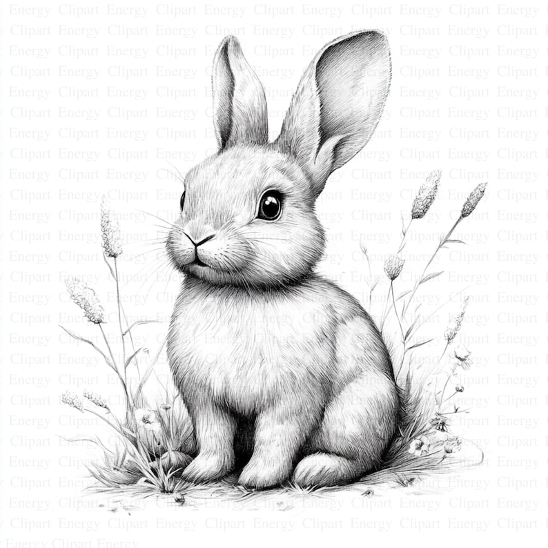 Bunny Black Ink Clipart | 5 High Quality Jpgs | Digital Download | Line ...