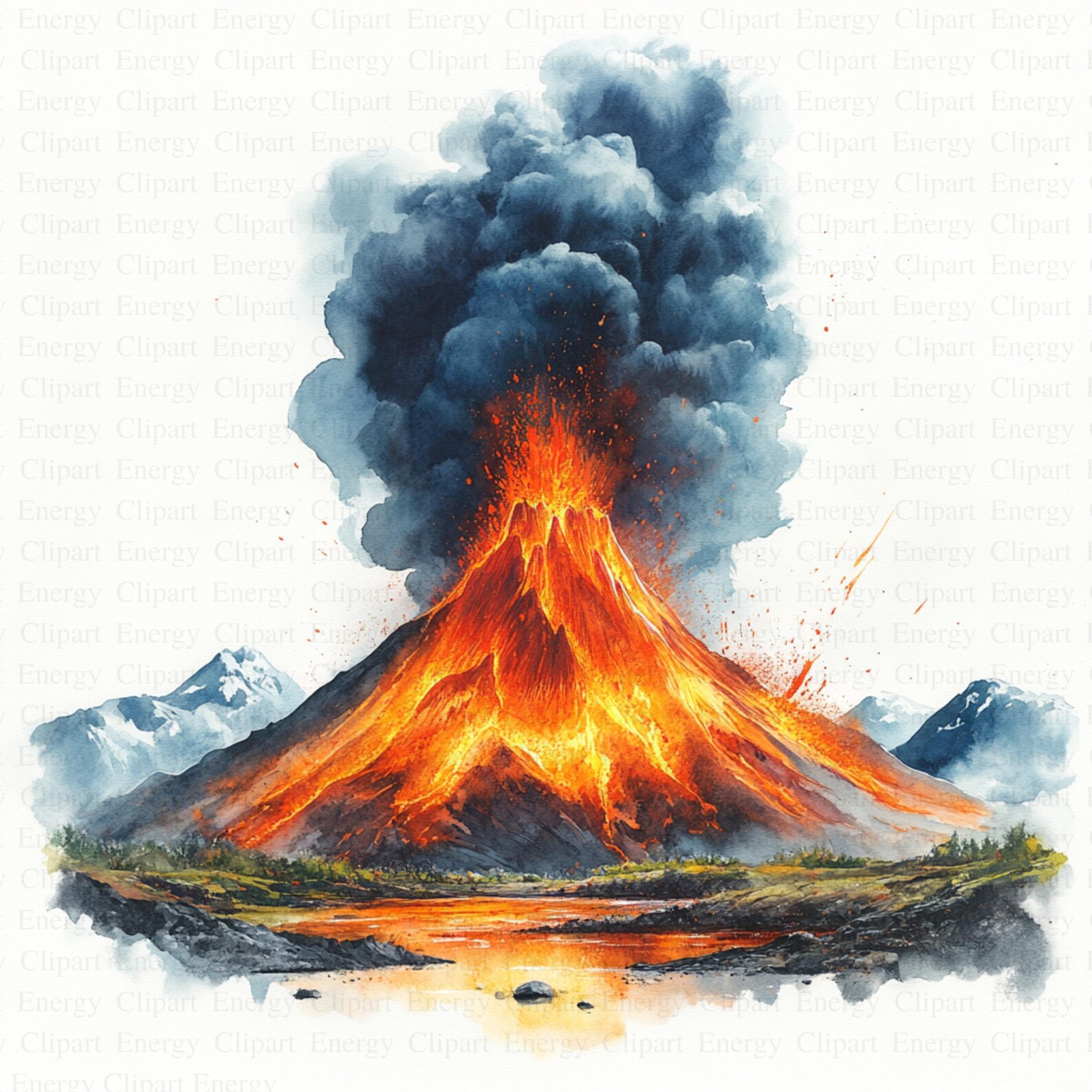 Watercolor Volcano Clipart | 5 High Quality Jpg's | Digital Download ...