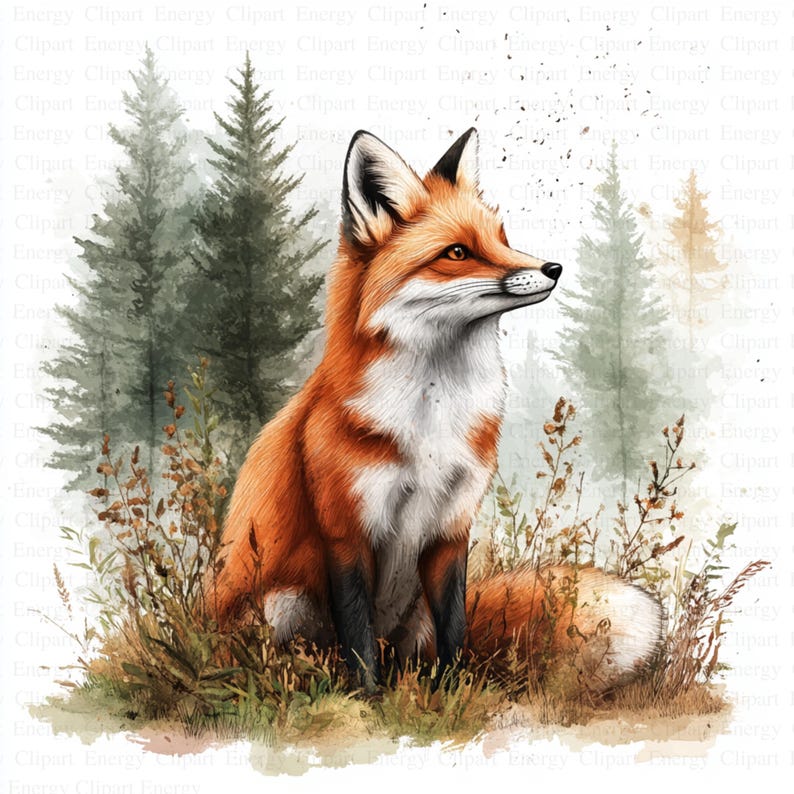 Fox in Forest Clipart | 5 High Quality Jpg's | Digital Download ...