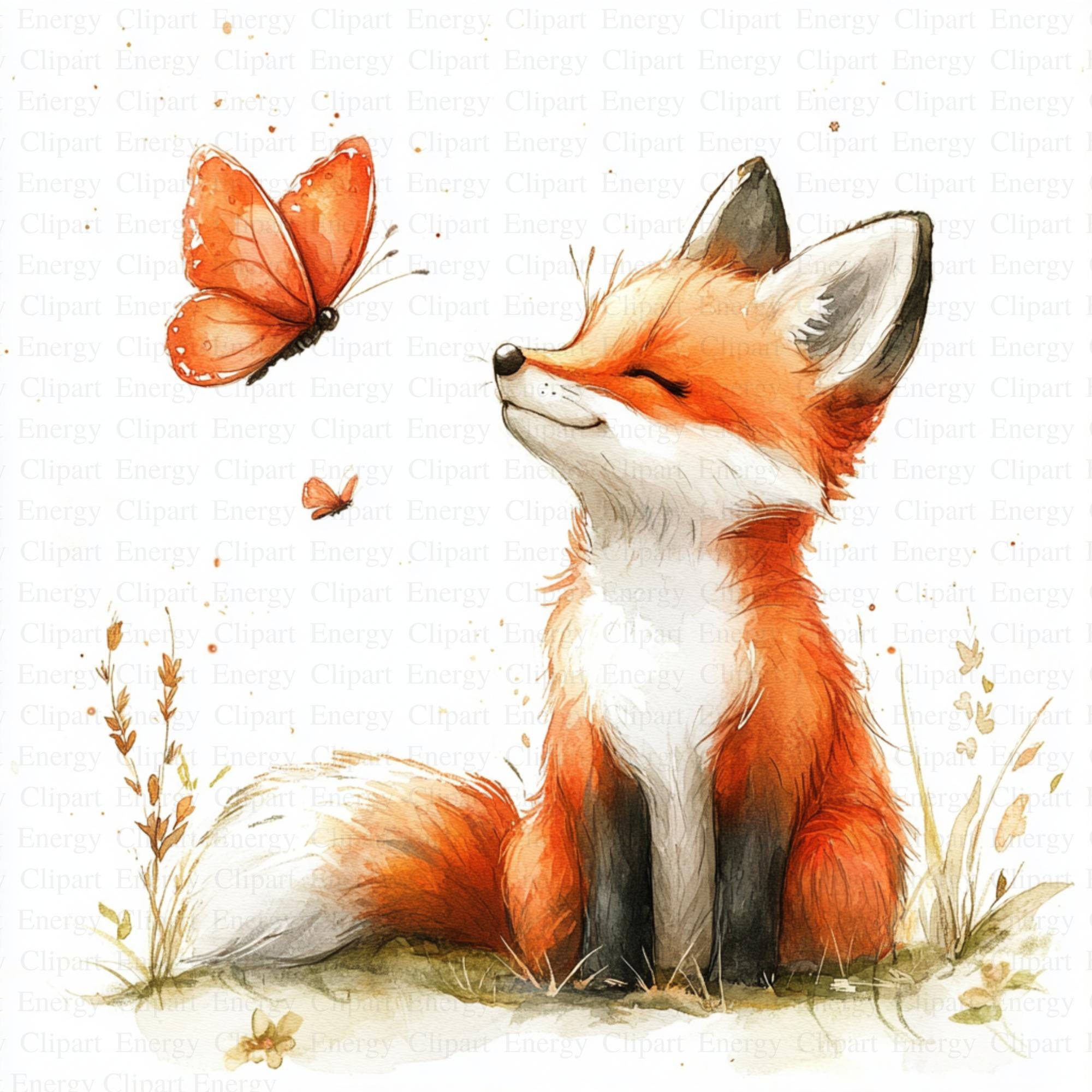 Fox and Butterfly Clipart | 5 High Quality Jpgs | Digital Download ...