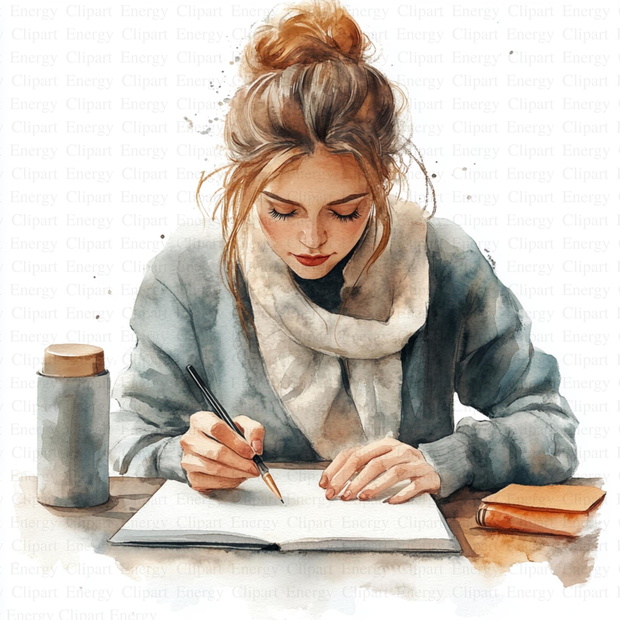 Woman Writing Clipart | 5high Quality Jpgs | Digital Download | Junk ...