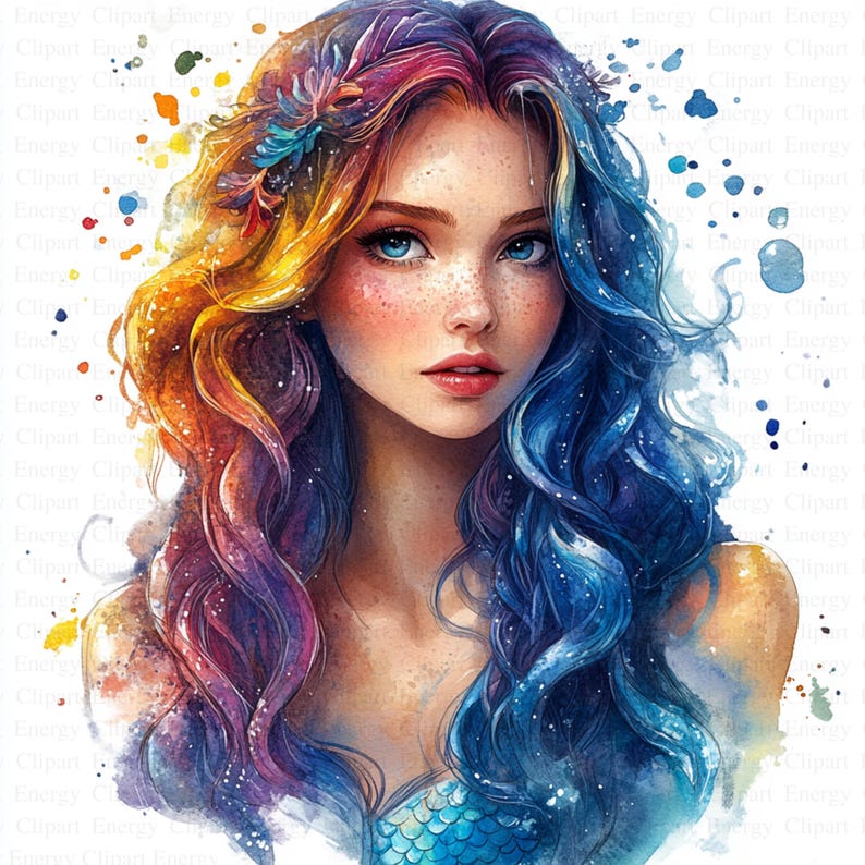 Watercolor Mermaid Clipart | 5 High Quality Jpg's | Digital Download ...