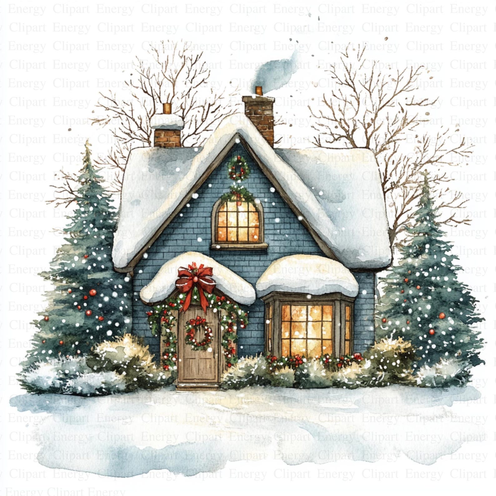 Christmas House Clipart | 5 High Quality Jpgs | Digital Download | Clip ...