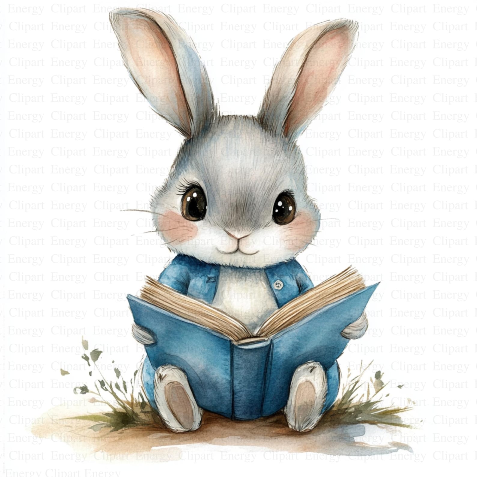 Bunny Reading Book Clipart | 5 High Quality Jpgs | Digital Download ...