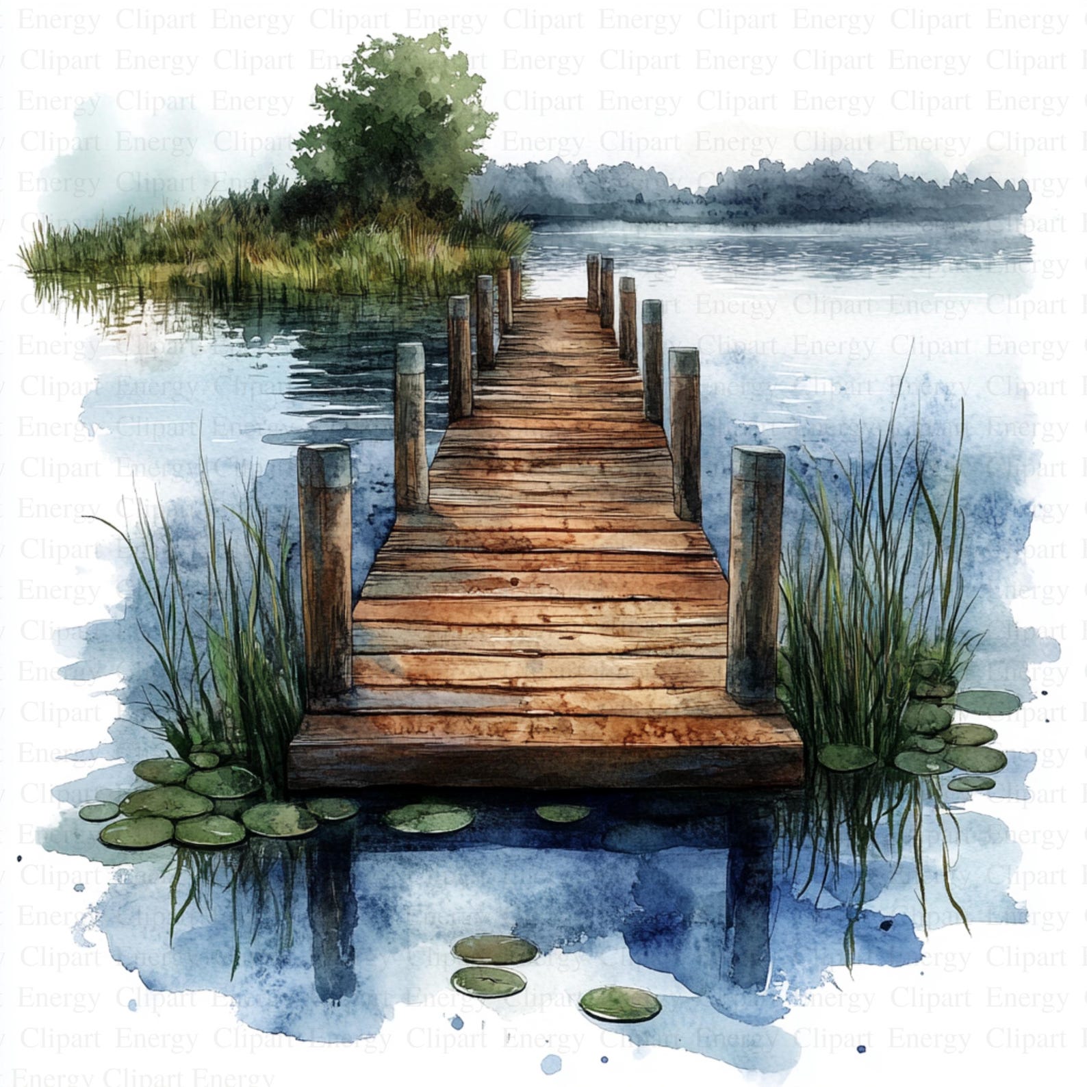 Watercolor Pond Dock Clipart | 5 High Quality Jpg's | Digital Download ...