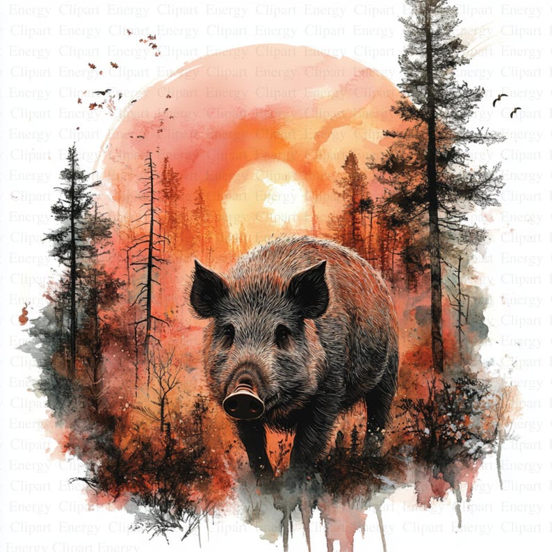 Wild Boar in Forest Clipart | 5 High Quality Jpgs | Digital Download ...