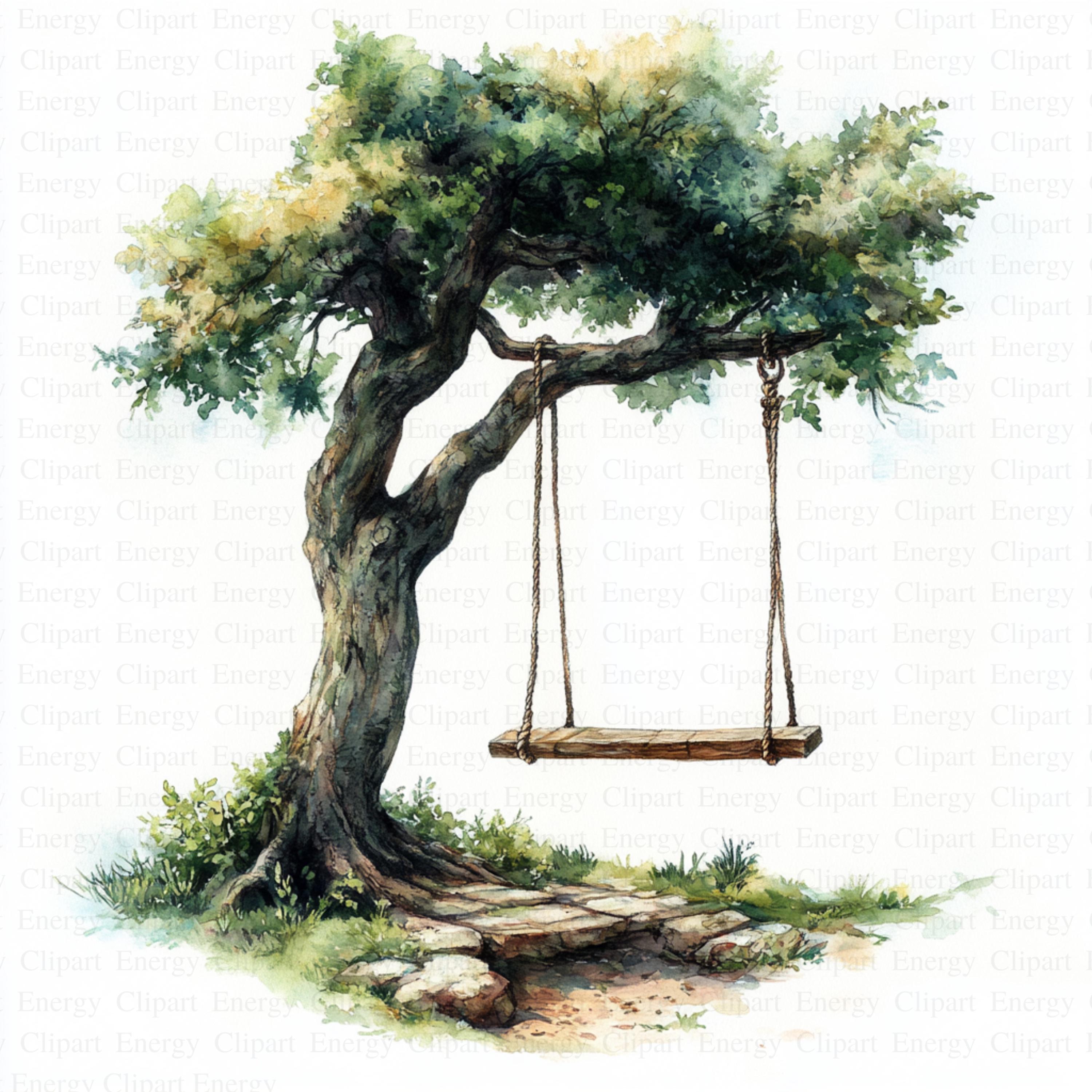 Watercolor Tree Swing Clipart 5 High Quality Jpg's Digital Download ...
