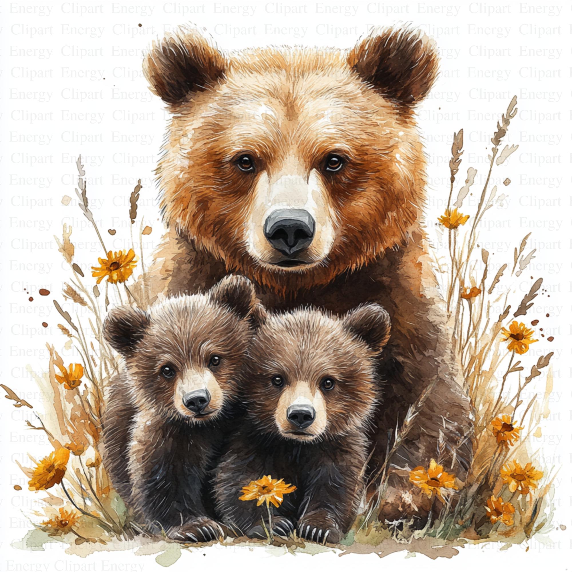 Mother Bear With Cubs Clipart | 5 High Quality Jpgs | Instant Digital ...