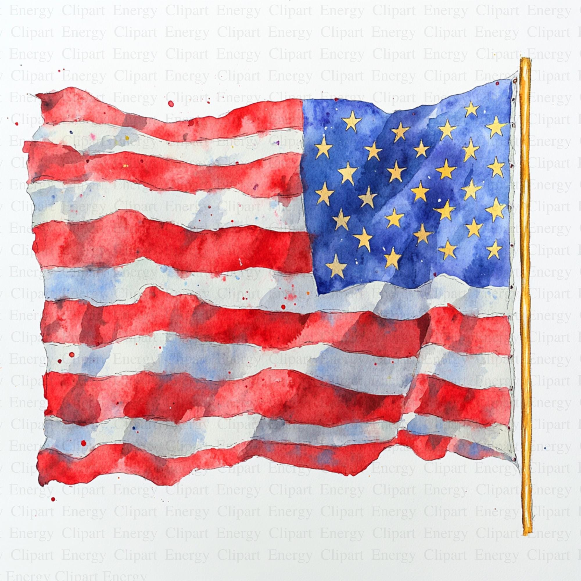 Watercolor American Flag Clipart | 5 High Quality Jpgs | Digital ...