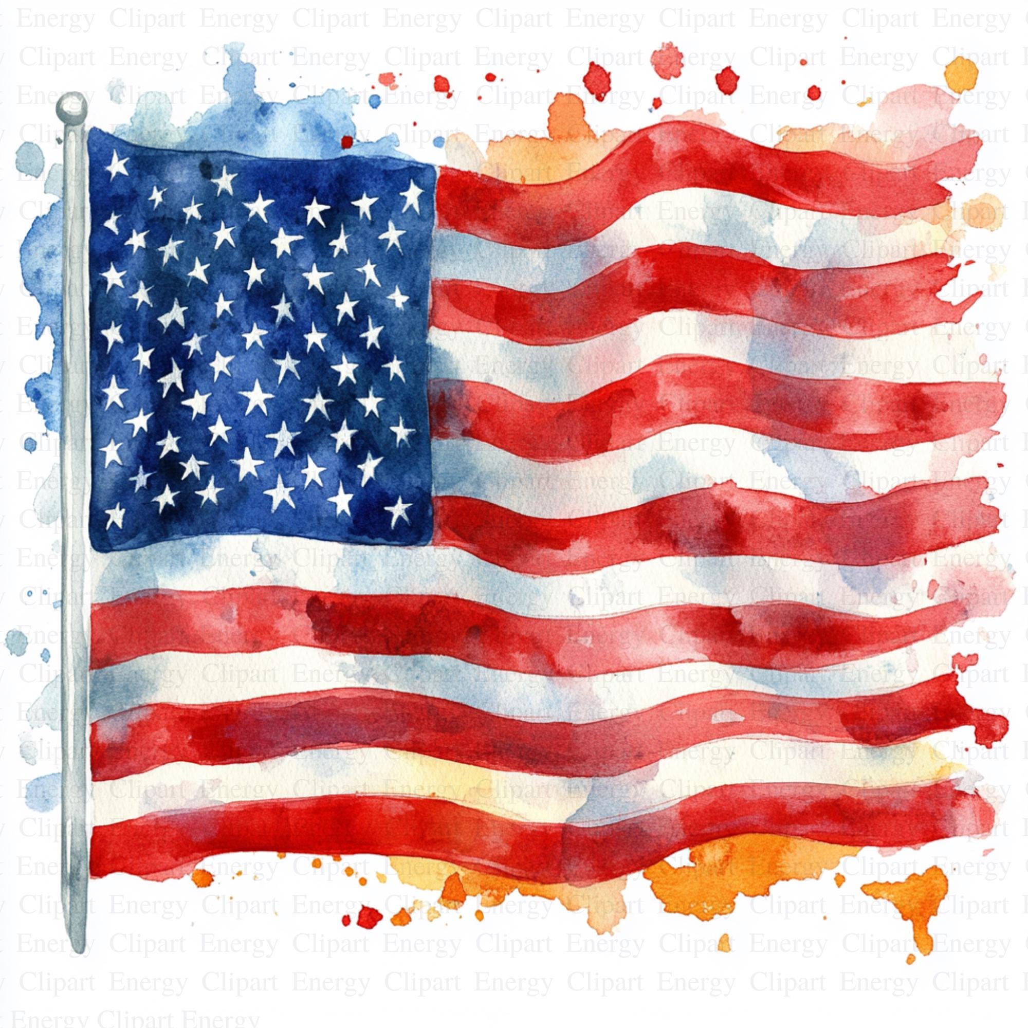 Watercolor American Flag Clipart | 5 High Quality Jpgs | Digital ...