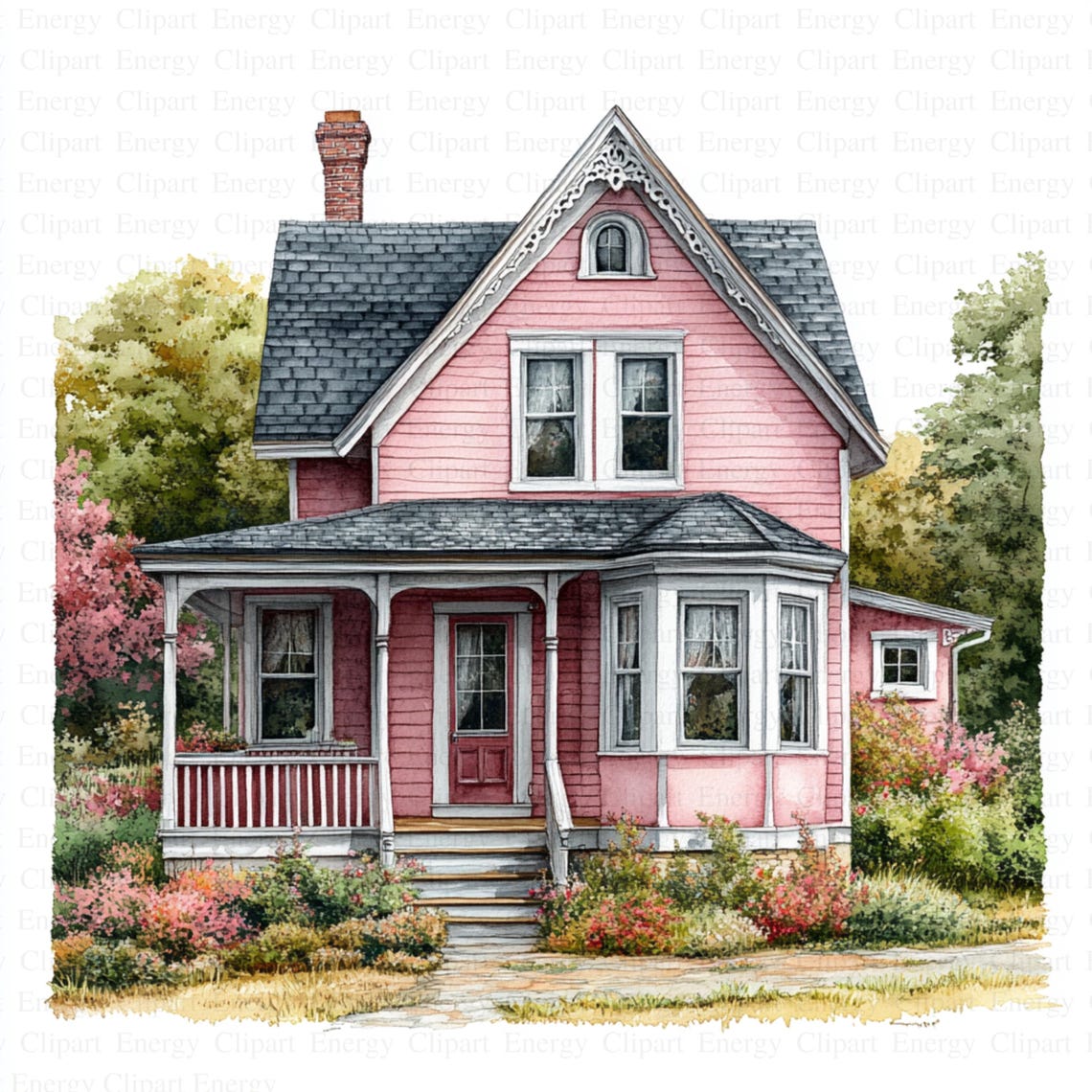 Pink Houses Clipart | 5 High Quality Jpg's | Digital Download | House ...