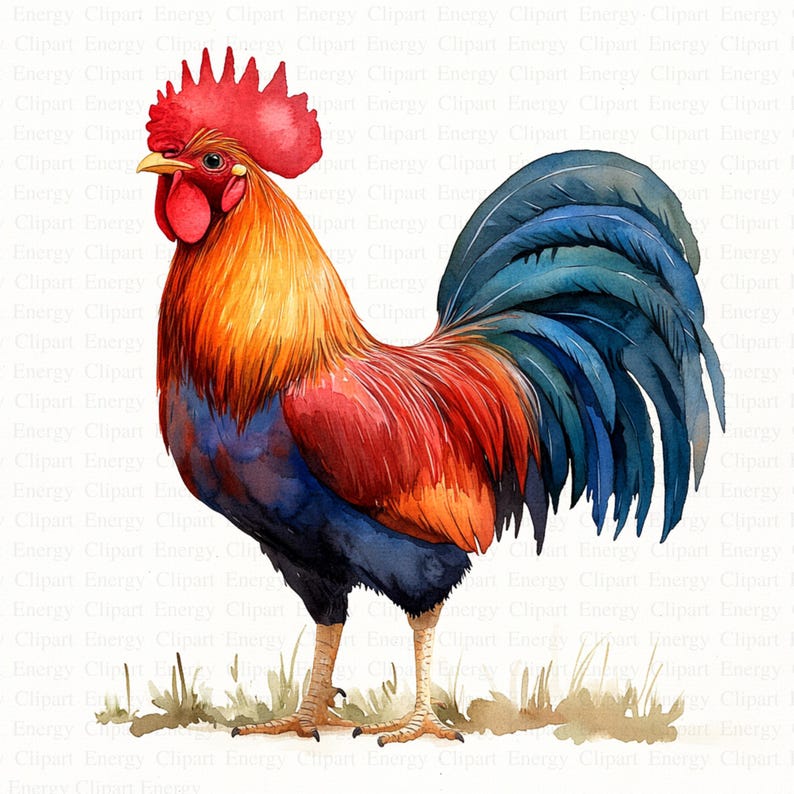 Watercolor Cockerel Clipart | 5 High Quality Jpg's | Digital Download ...