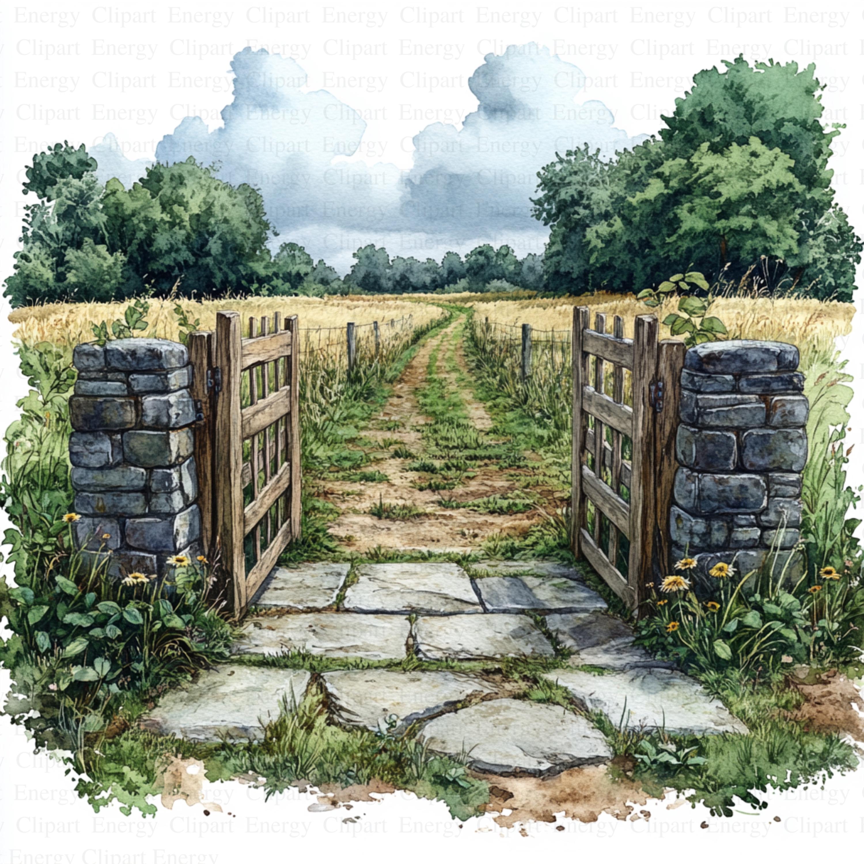 Gates on Countryside Clipart | 5 High Quality Jpg's | Digital Download ...