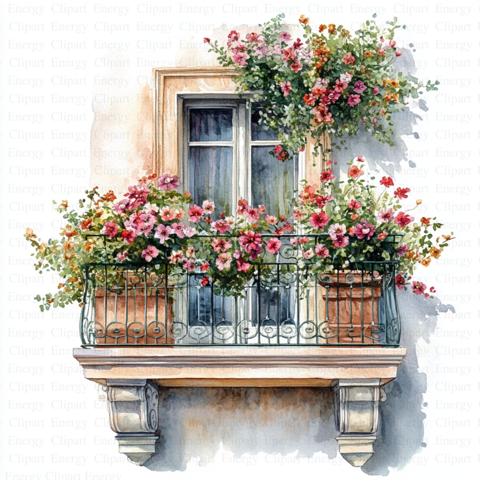 Floral Balcony Clipart | 5 High Quality Jpgs | Digital Download | Wall ...
