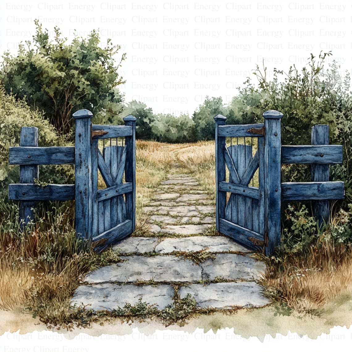 Watercolor Gates on Countryside Clipart 5 High Quality Jpg's Digital ...