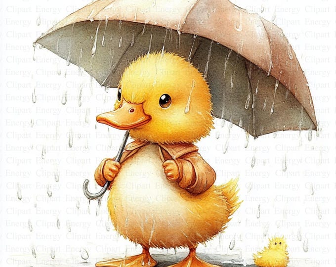 16 Duckling in Rain Clipart Bundle, Duckling Rainy, Printable ...