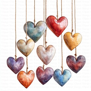 Hanging Hearts Clipart | 5 High Quality Jpg's | Digital Download ...