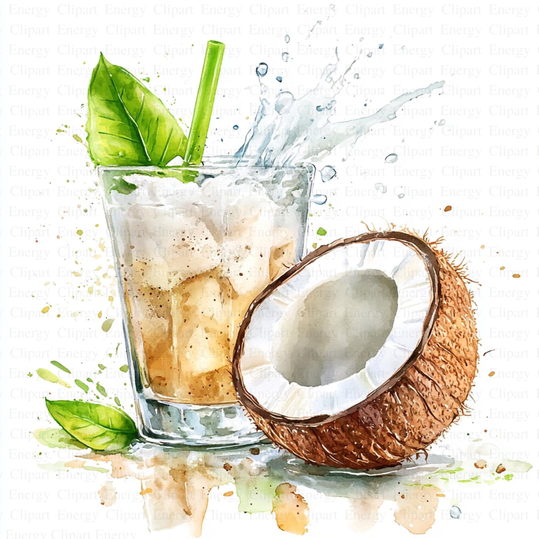 Coconut Drink Clipart 5 High Quality Jpg's Digital Download Tropical ...