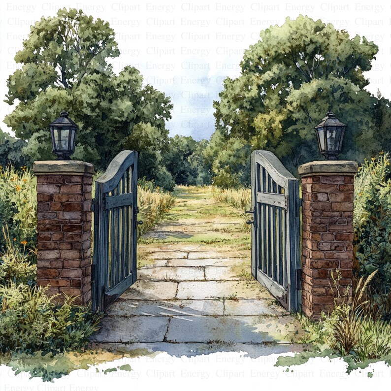 Watercolor Gates on Countryside Clipart | 5 High Quality Jpg's ...