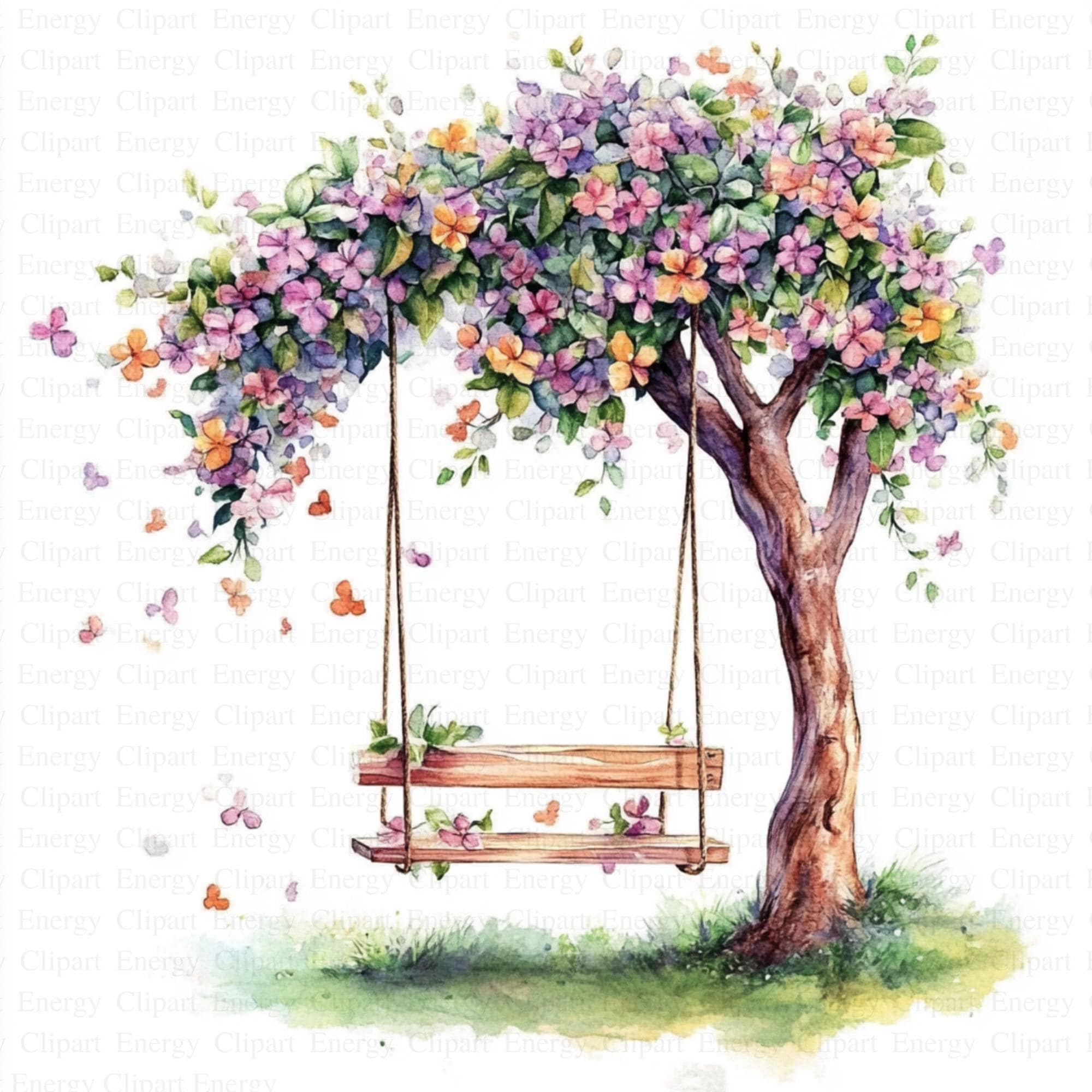 Swing in Tree Clipart | 5 High Quality Jpgs | Digital Download | Floral ...