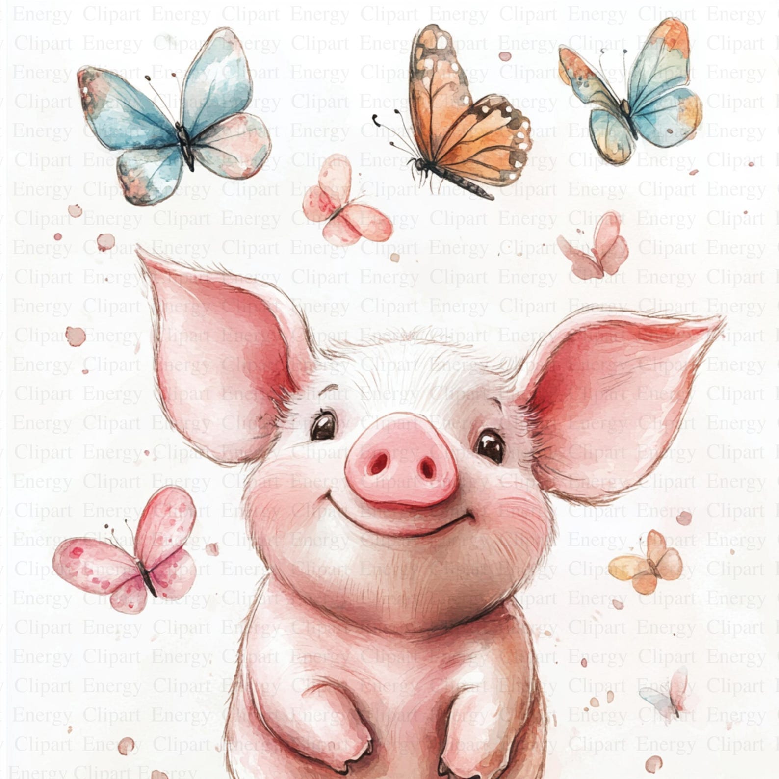 Piglet & Butterflies Clipart | 5 High Quality Jpg's | Digital Download ...