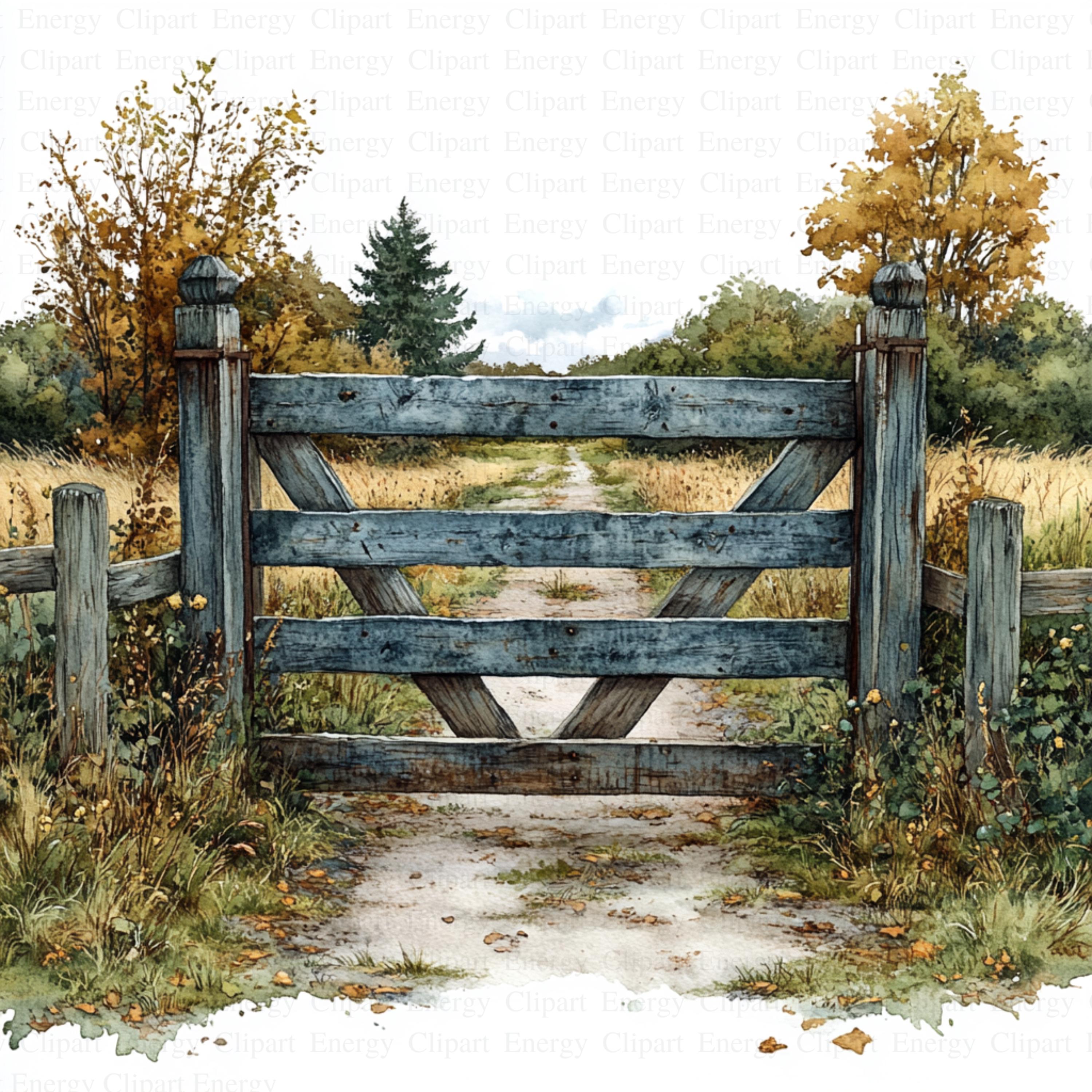 Watercolor Gates on Countryside Clipart | 5 High Quality Jpg's ...