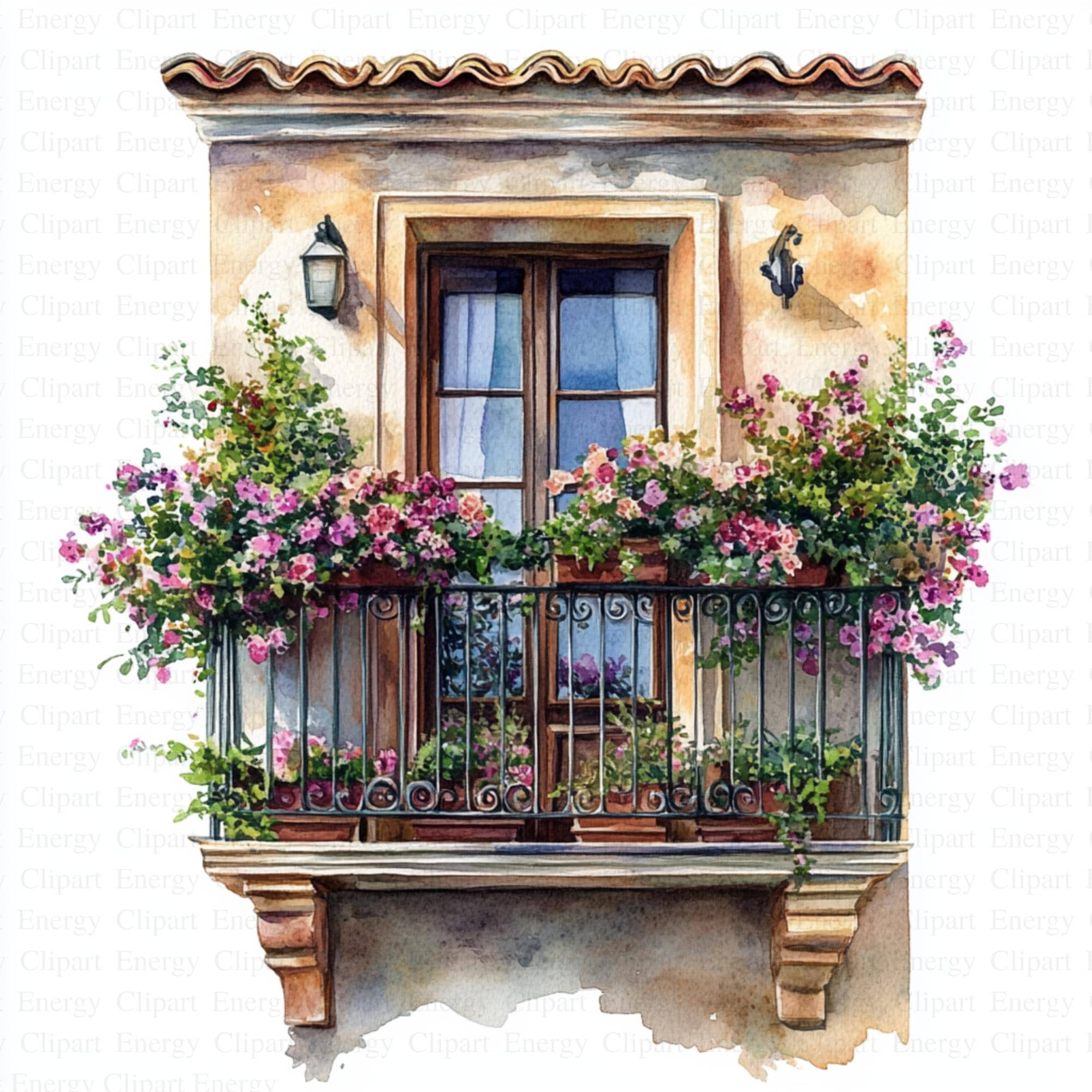 Floral Balcony Clipart | 5 High Quality Jpgs | Digital Download | Wall ...