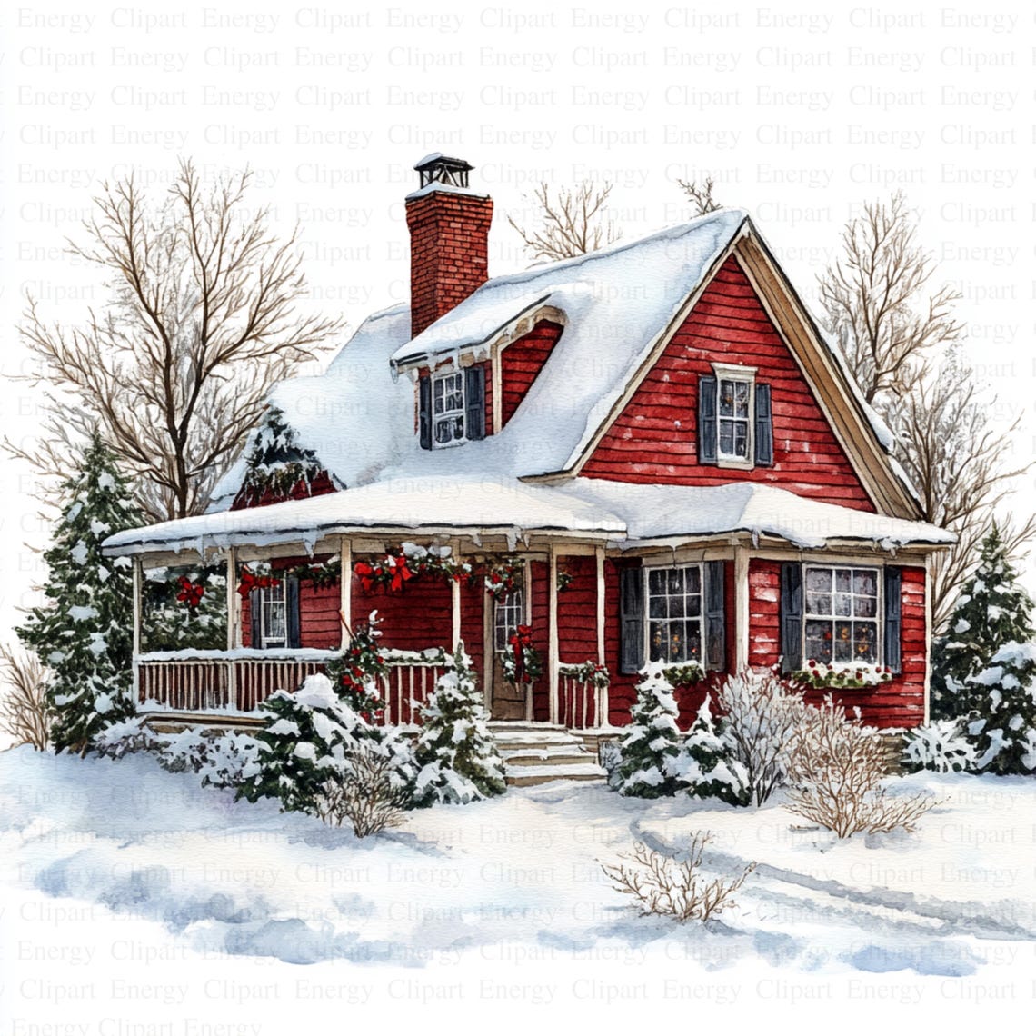 Christmas Farmhouse Clipart | 5 High Quality Jpg's | Digital Download ...
