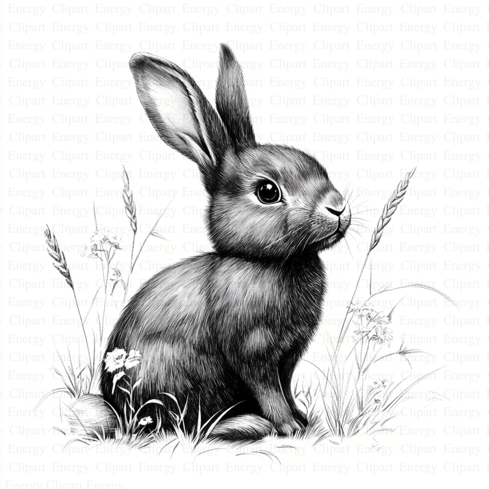 Bunny Black Ink Clipart | 5 High Quality Jpgs | Digital Download | Line ...