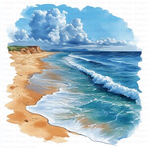 Coastal Beach Ocean Watercolor Clip Art | 5 High Quality Jpgs | Digital ...