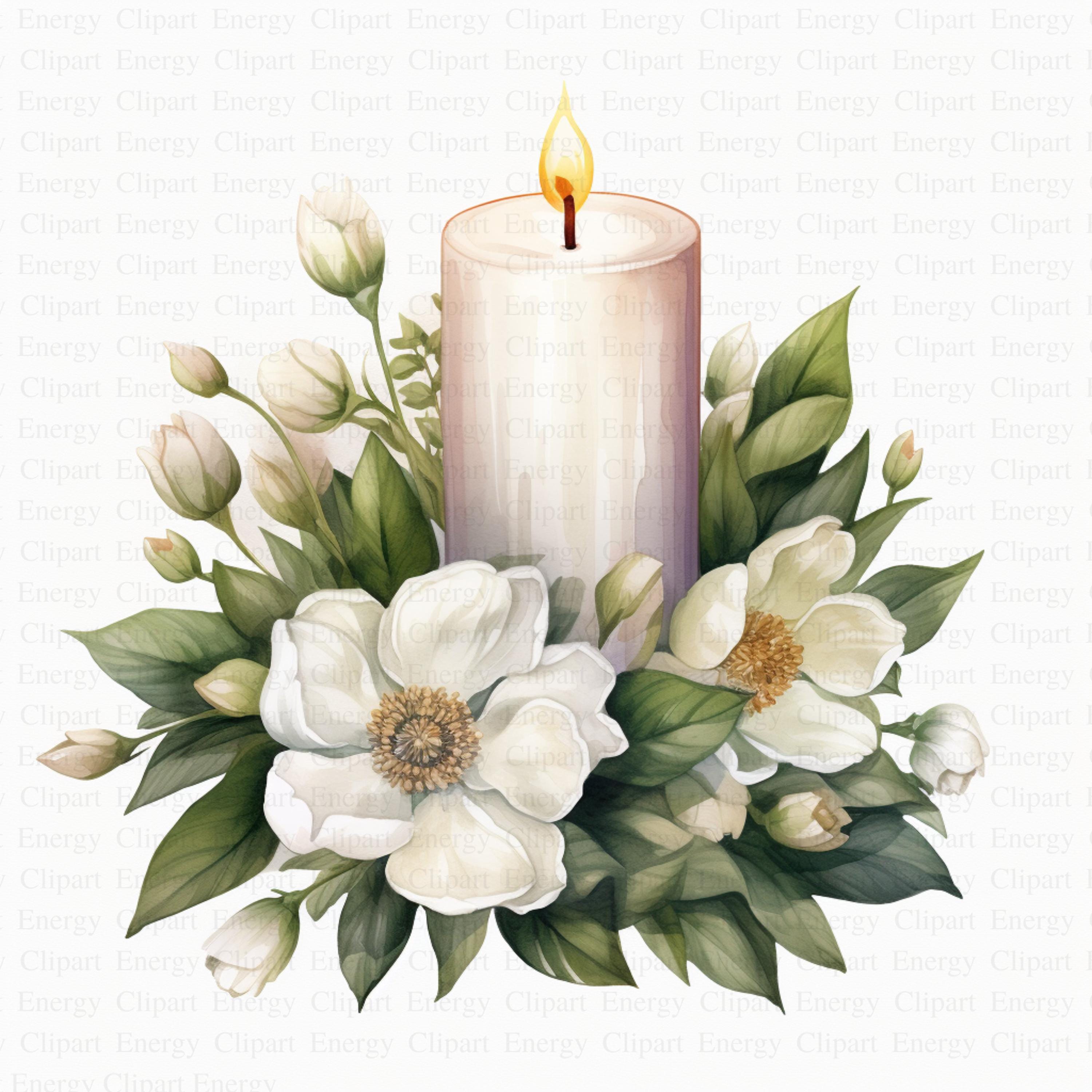 Watercolor White Candles Clipart | 5 High Quality Jpgs | Digital ...