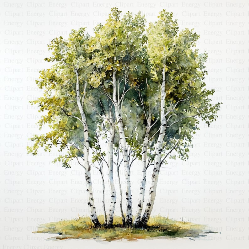 Watercolor Forest Birch Trees Clipart | 5 High Quality Jpg's | Digital ...