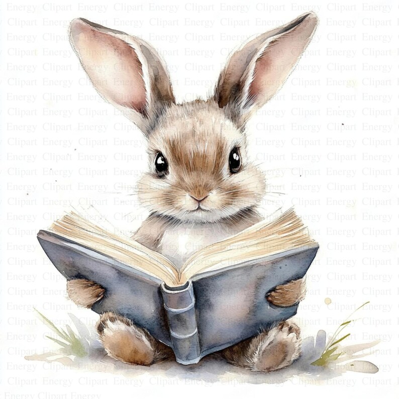 Bunny Reading Book Clipart | 5 High Quality Jpgs | Digital Download ...