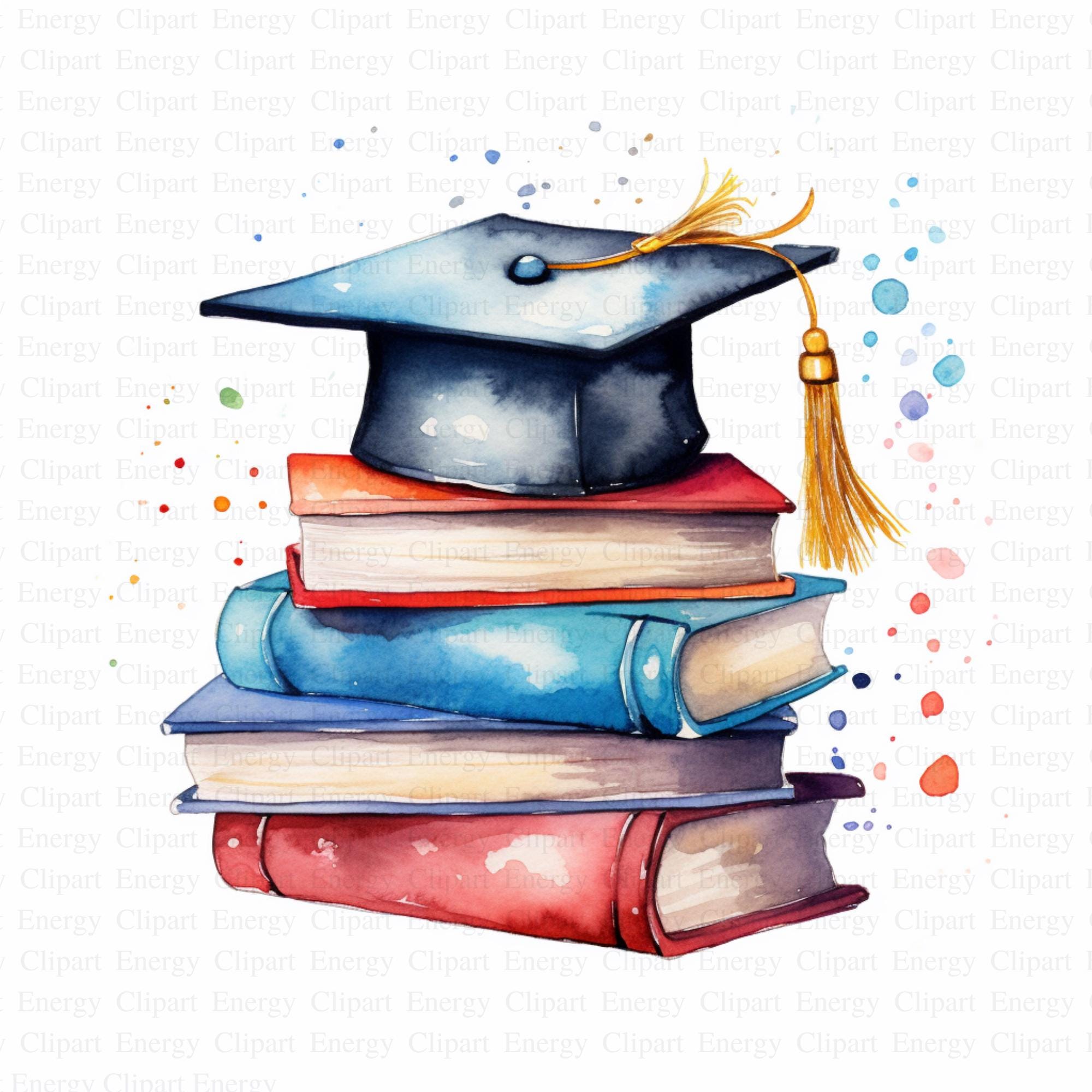 Graduation Hat on Books Clipart | 5 High Quality Jpgs | Instant Digital ...