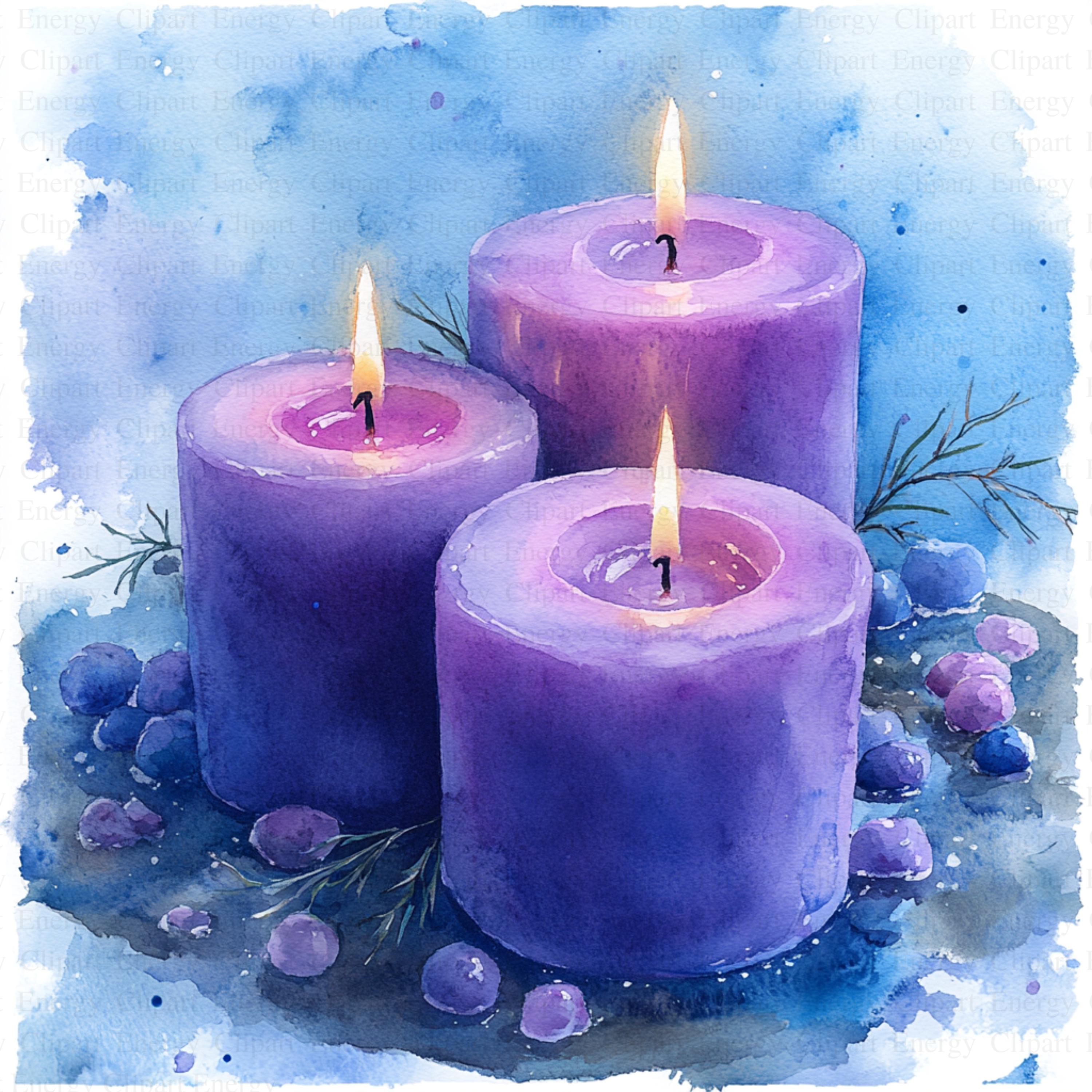 Watercolor Purple Candles Clipart | 5 High Quality Jpg's | Digital ...